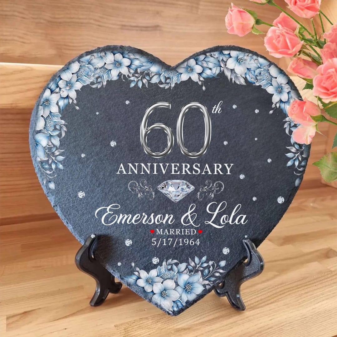 Personalized 60th Wedding Anniversary Heart Stone, Wedding Milestones ...