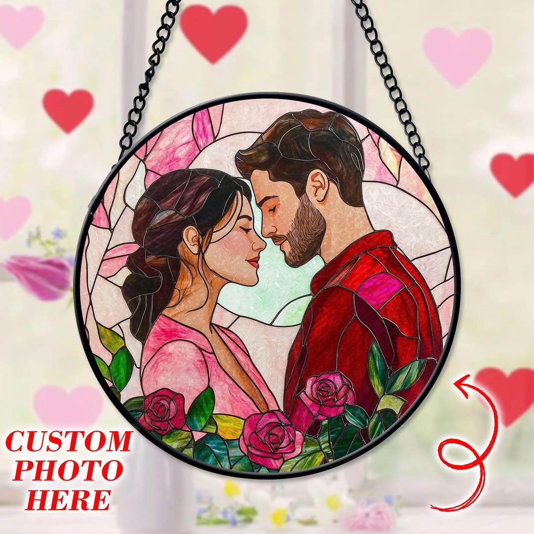 Custom Photo Couples Portrait Suncatcher, Personalized Couples Faux ...