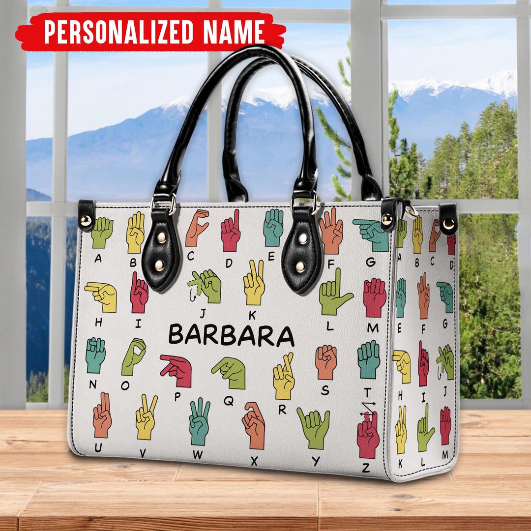 Personalized ASL Leather Bag, Sign Language Leather Bag, Sign Language ...