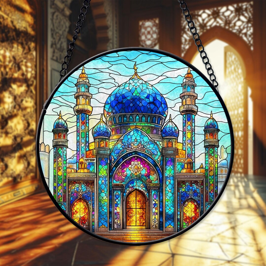 Ramadan Islamic Faux Stained Glass Suncatcher Ornament, Mosque-themed ...