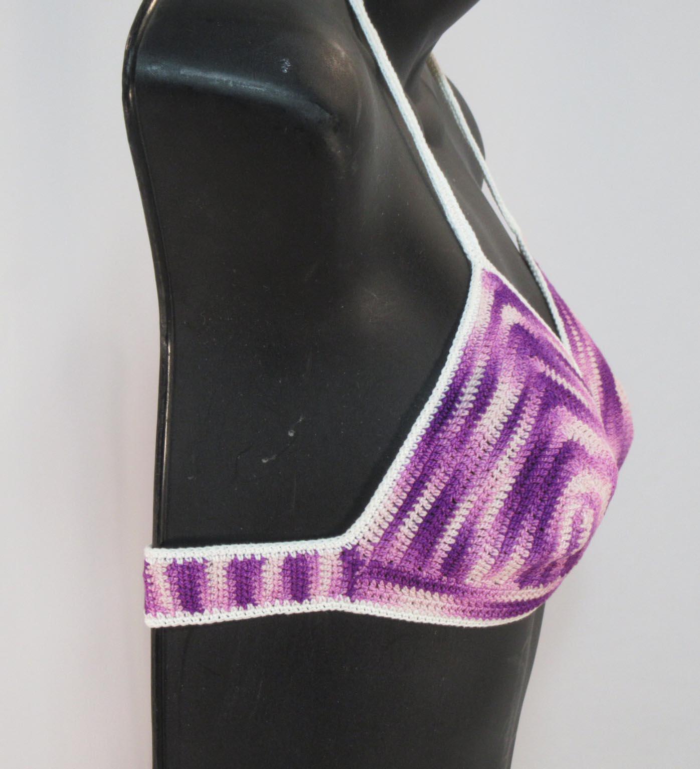 Handmade Purple Crochet Bralette | White Trim Halter Top | Adjustable ...
