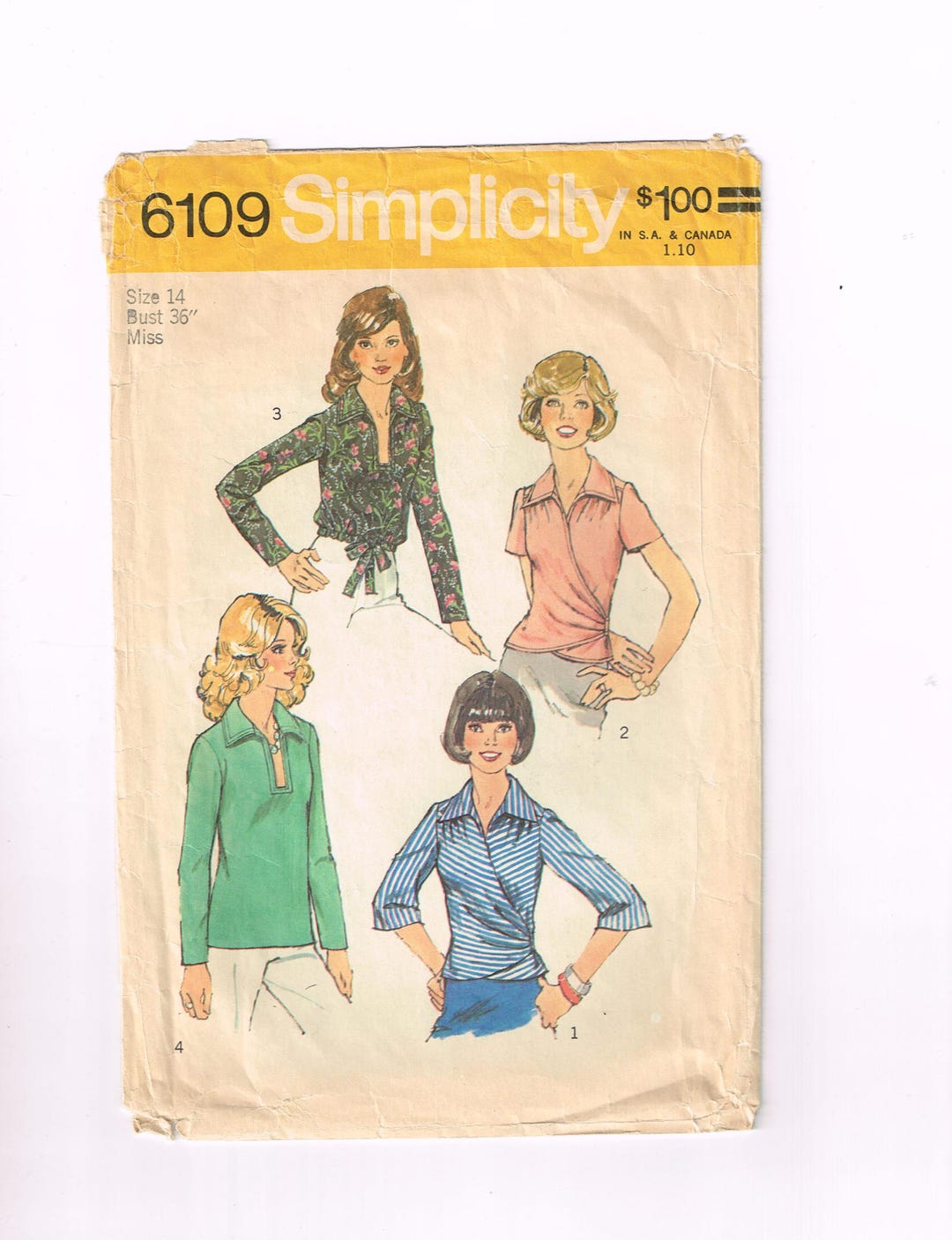 Vintage Simplicity Pattern 6109, 1973, Misses' Blouse, the Front Wrap ...