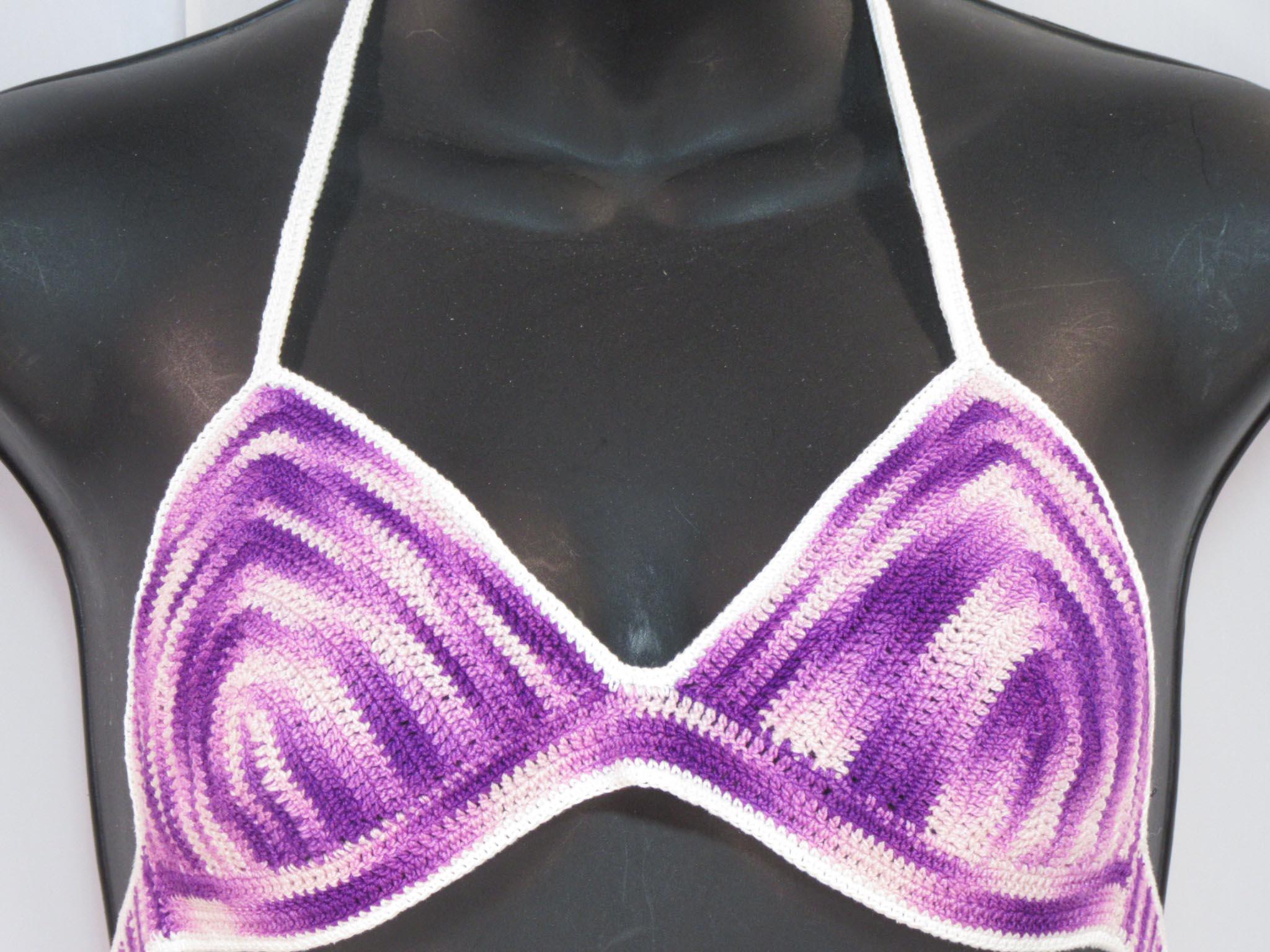 Handmade Purple Crochet Bralette | White Trim Halter Top | Adjustable ...