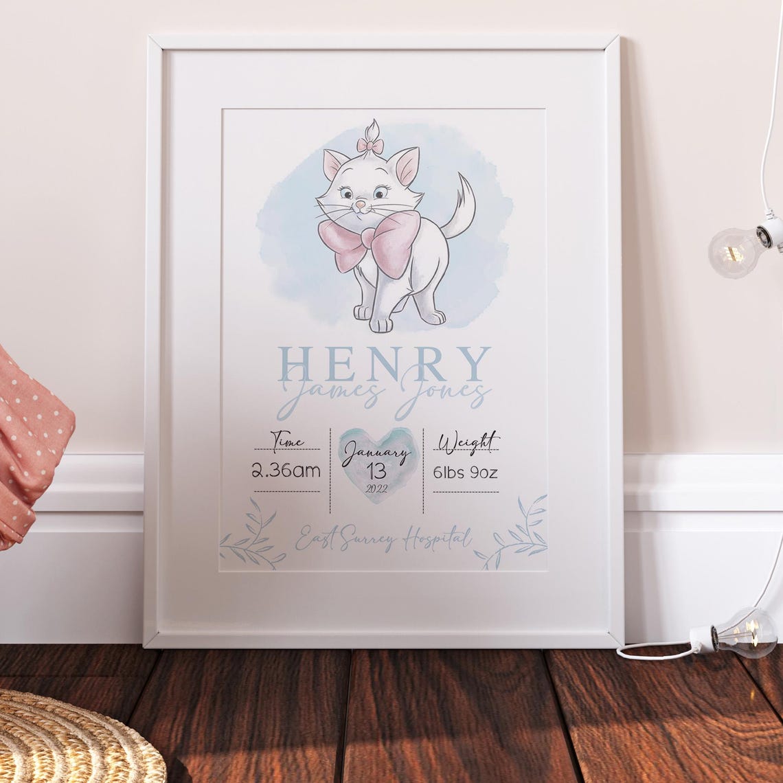 Personalised Marie Aristocats Disney Birth Print, Toulouse Nursery ...
