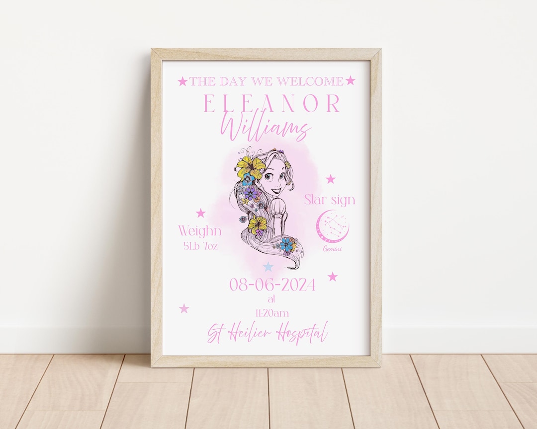 Personalised Tangled Disney Birth Print, Flynn Rider Nursery Decor ...