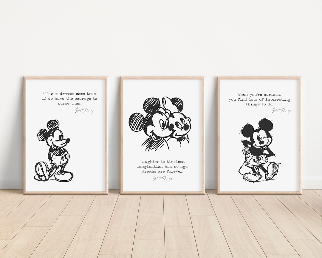 SET OF 3 Mickey Mouse Quote Prints, Disney Nursery Bedroom Decor, Kids ...
