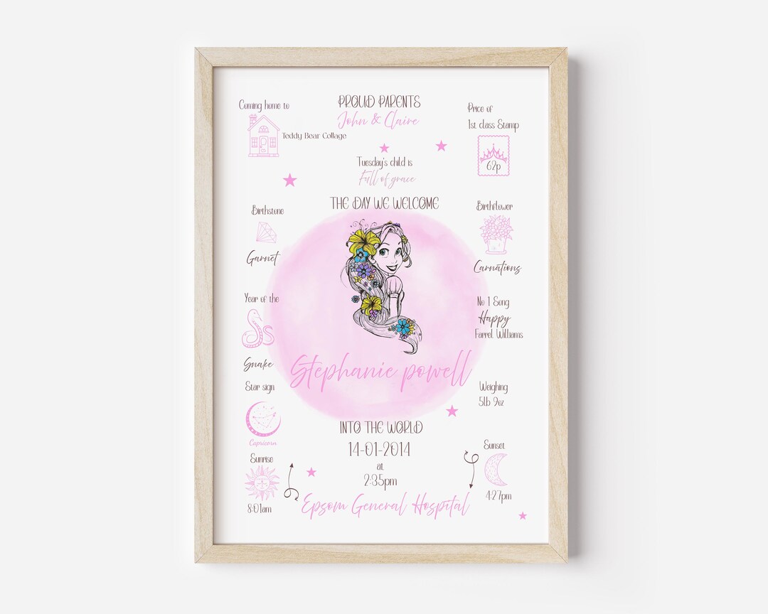 Personalised Day You Were Born Tangled Disney Birth Print, Flynn Rider ...