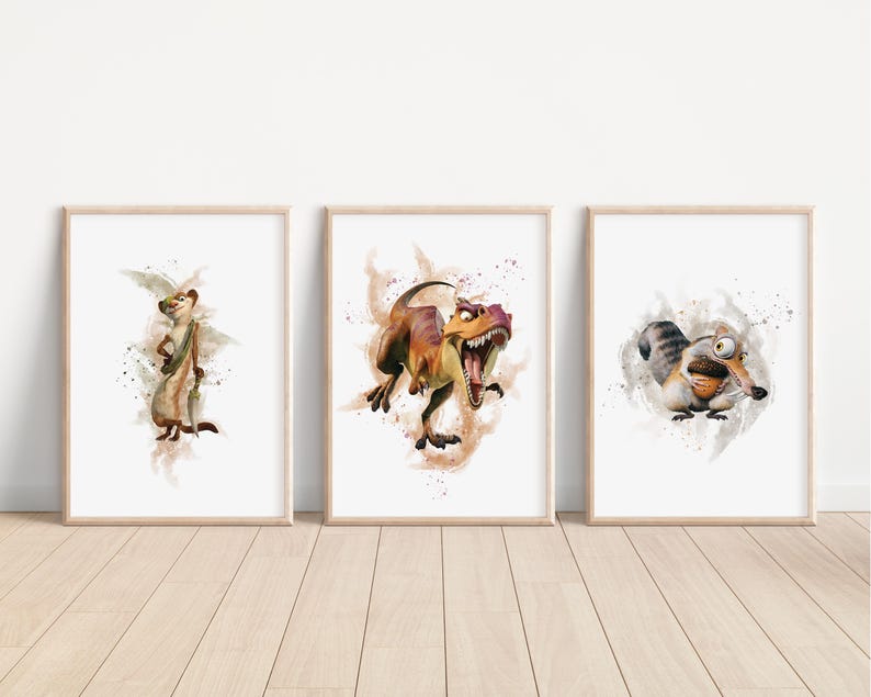 Watercolour Disney Ice Age Print, Disney Sid T-rex Bedroom Decor, Manny ...