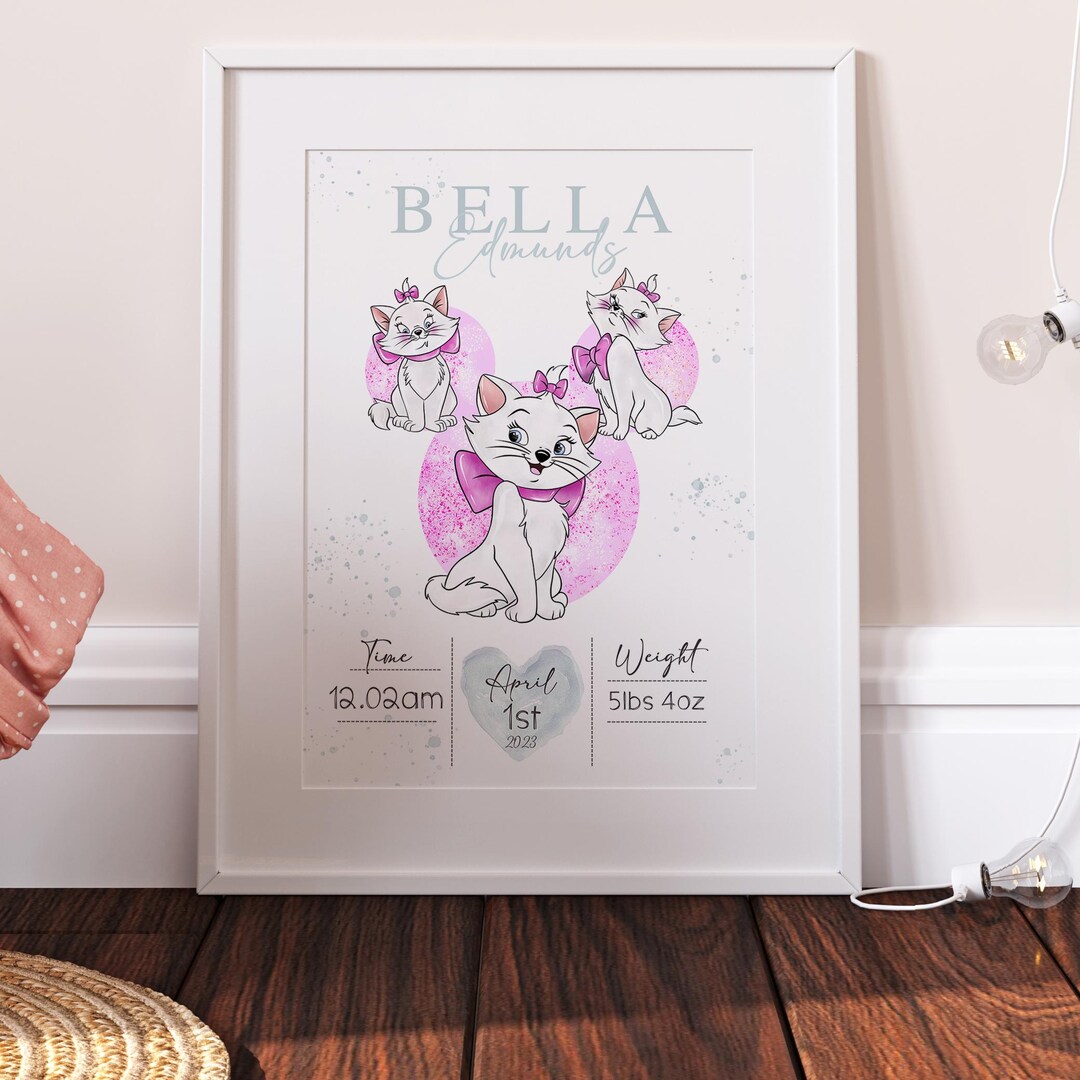 Personalised Marie Aristocats Disney Birth Print, Toulouse Nursery ...