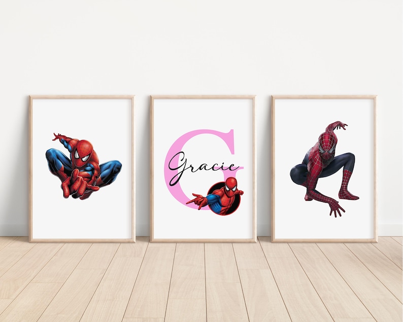 SET OF 3 Personalised Spider Man Prints, Disney Nursery Bedroom Decor ...