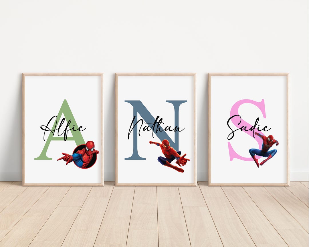 Personalised Spider- Man Letter Name Prints, Disney Nursery Bedroom ...