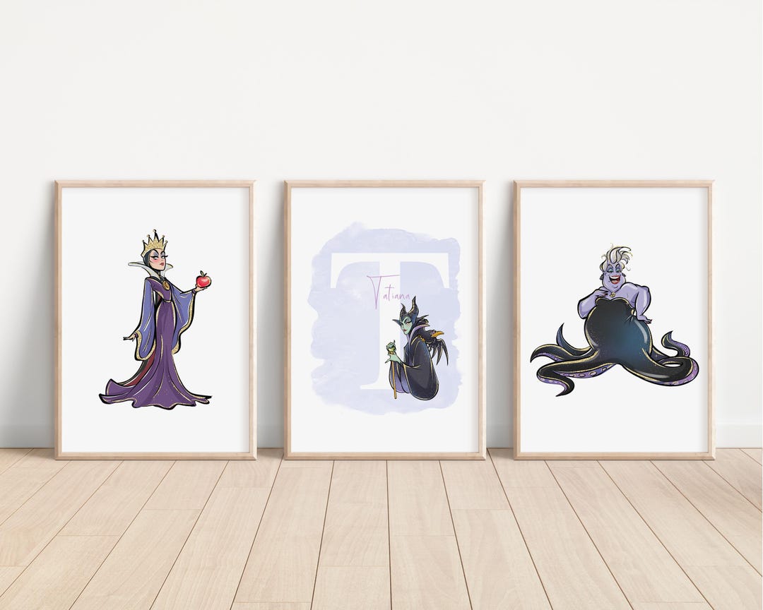 SET OF 3 Personalised Disney Villains Prints, Ursula Cruella Decor ...