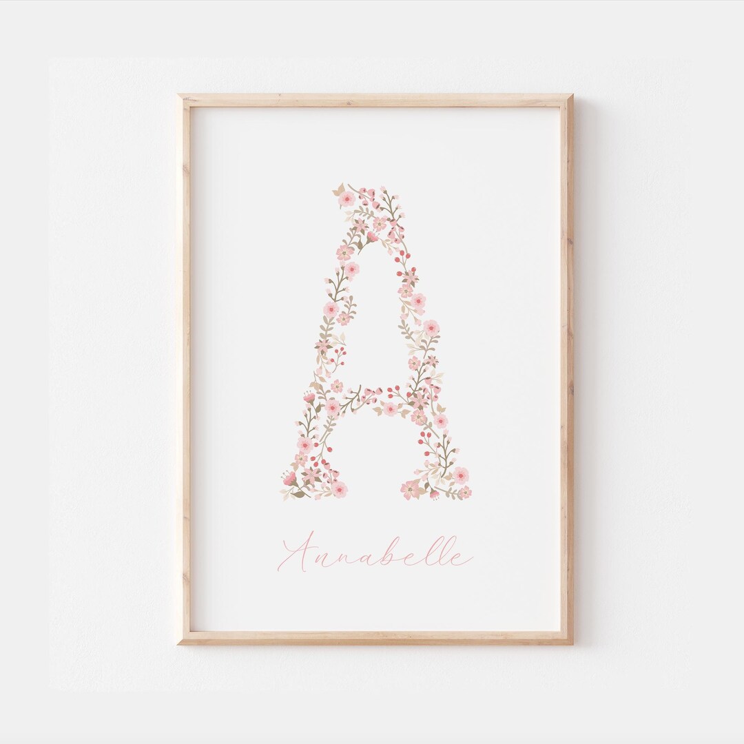 Personalised Floral Letter Print, Floral Nursery Decor, Floral Wall ...