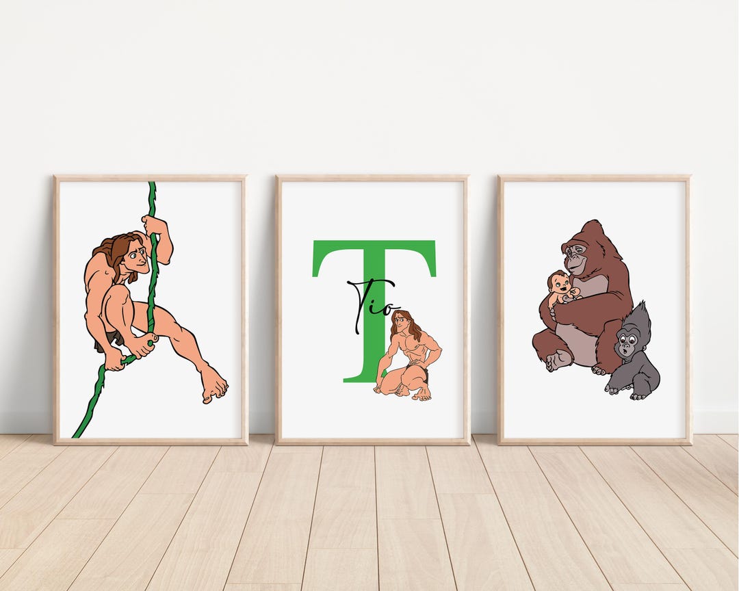 SET OF 3 Personalised Tarzan Prints, Disney Tarzan & Jane Bedroom Decor ...