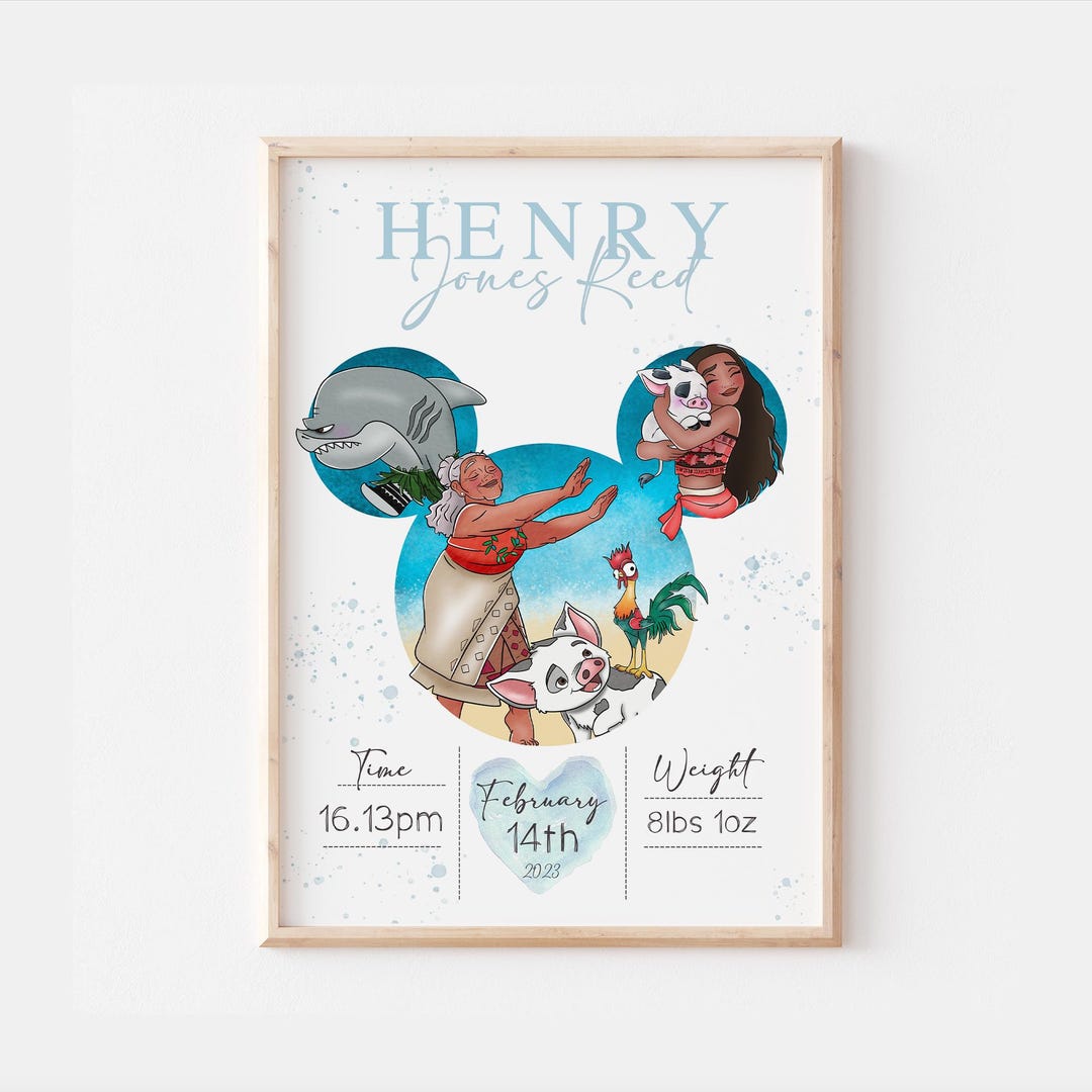 Personalised Moana Disney Birth Print, Moana Mutului Nursery Decor, Hei ...