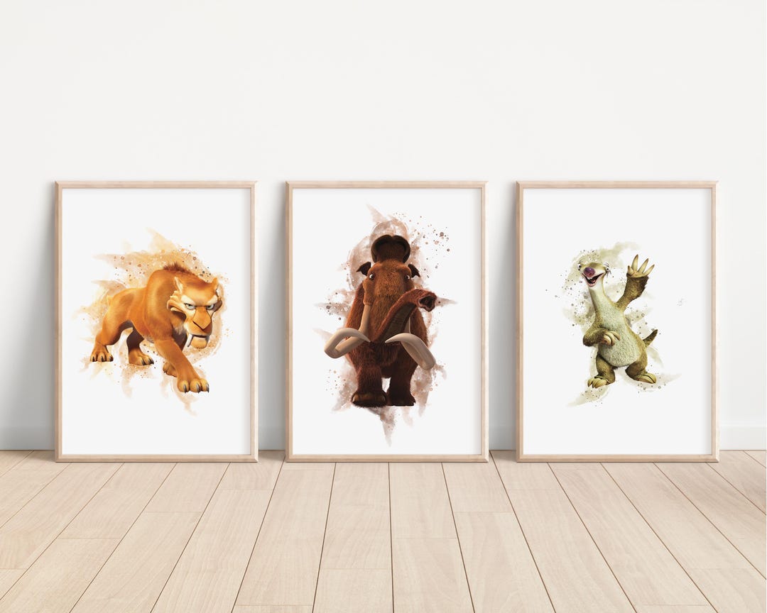 Watercolour Disney Ice Age Print, Disney Sid T-rex Bedroom Decor, Manny ...