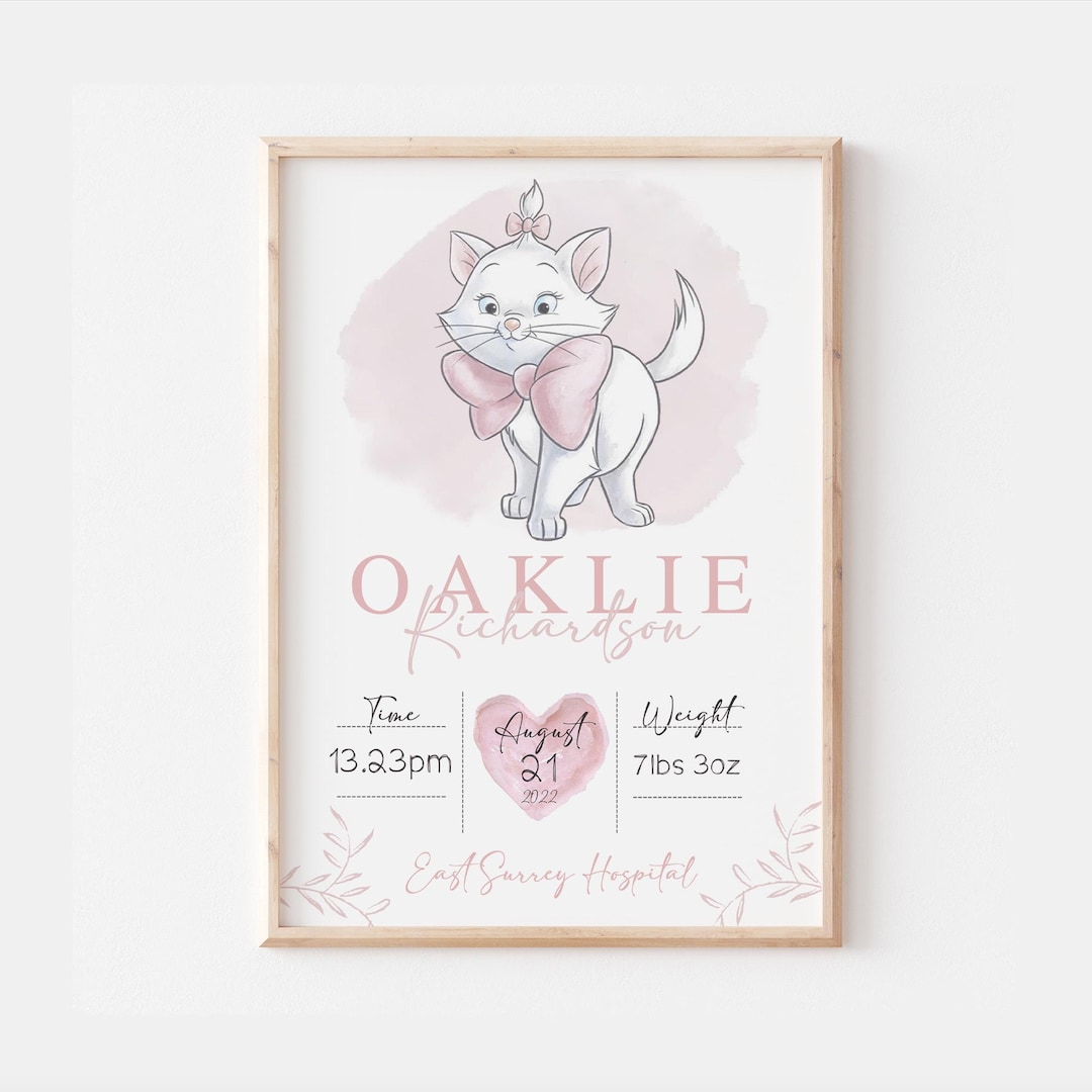 Personalised Marie Aristocats Disney Birth Print, Toulouse Nursery ...
