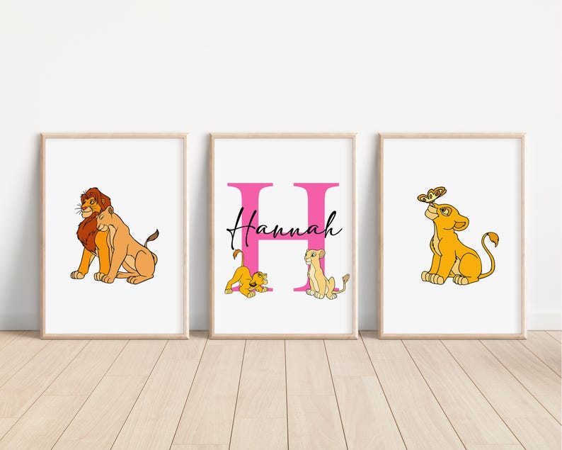 SET OF 3 Personalised the Lion King Prints, Disney Pixar Bedroom Decor ...