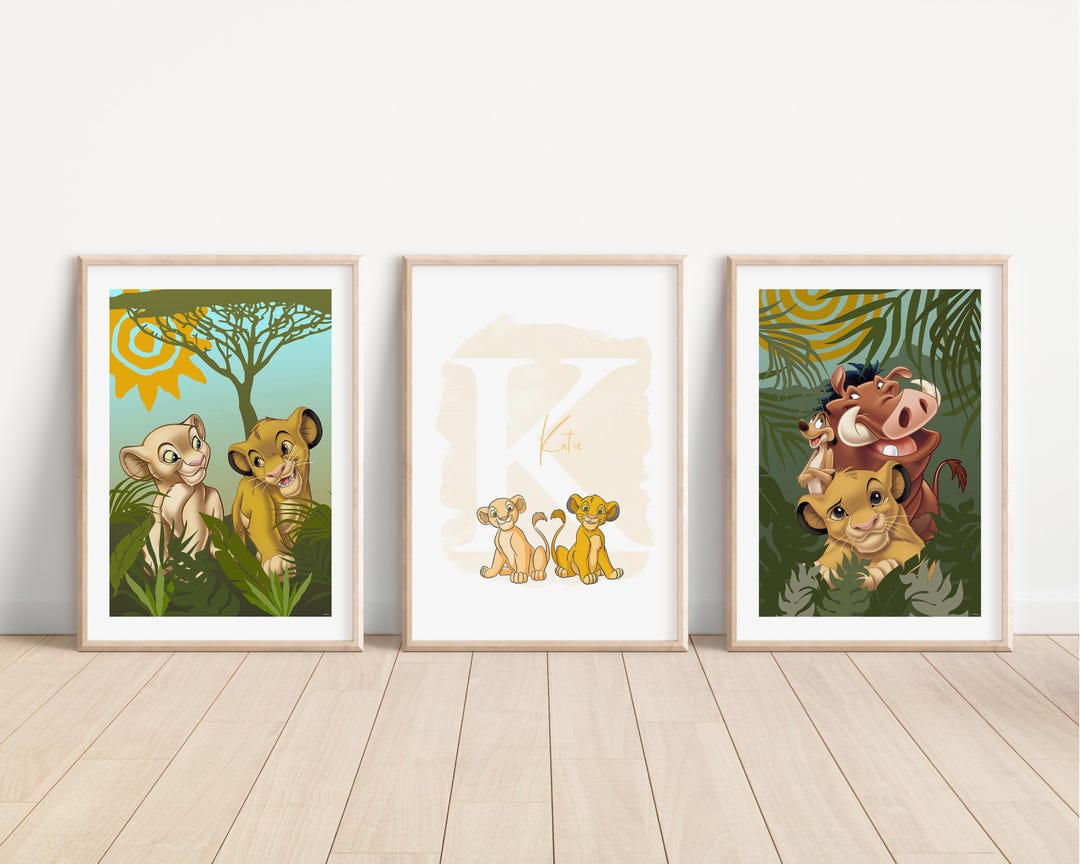 SET OF 3 the Lion King Personalised Prints, Disney Simba Bedroom Decor ...