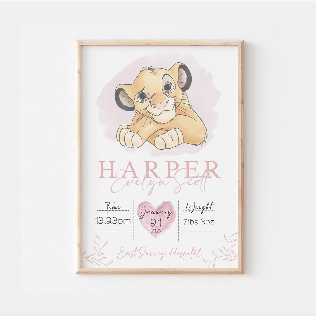 Personalised Lion King Simba Disney Birth Print, Simba Nursery Decor ...