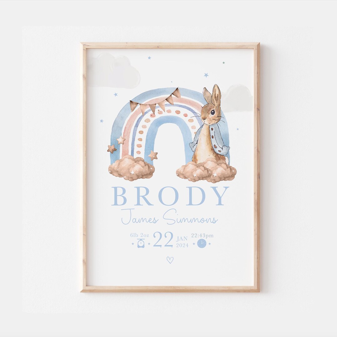 Personalised Peter Rabbit Birth Prints, Beatrix Potter Nursery Decor ...