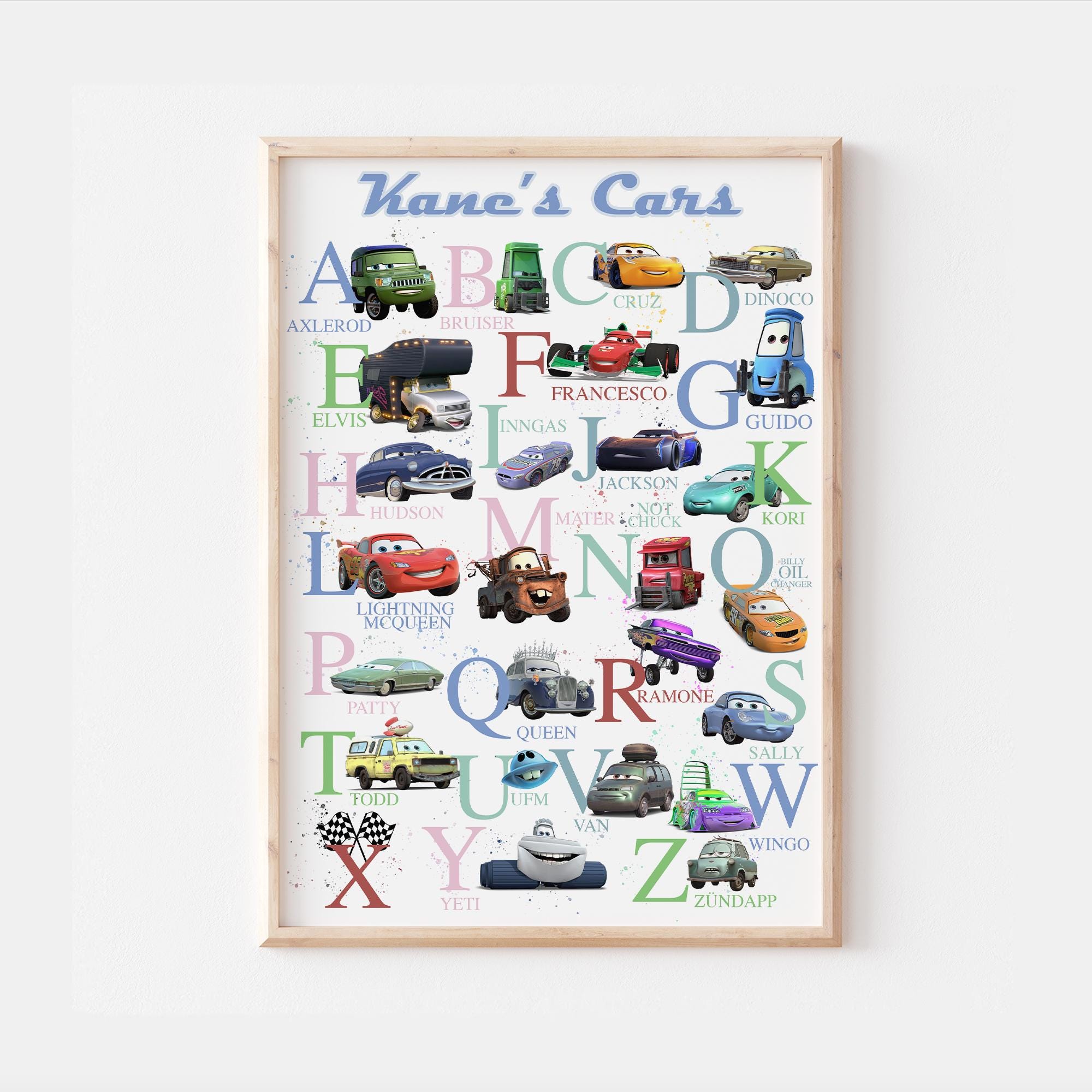 Personalised Pixar Cars Alphabet Name Prints, Kids Bedroom Decor, Pixar ...
