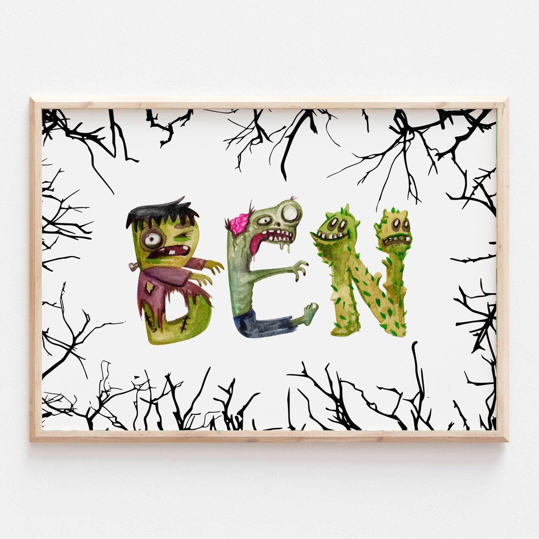 Personalised Monster Letter Name Print, Monster Name Print Bedroom ...