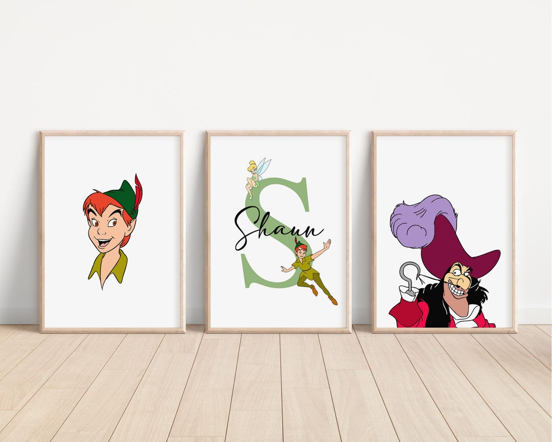 SET OF 3 Personalised Peter Pan Prints, Disney Nursery Bedroom Decor ...