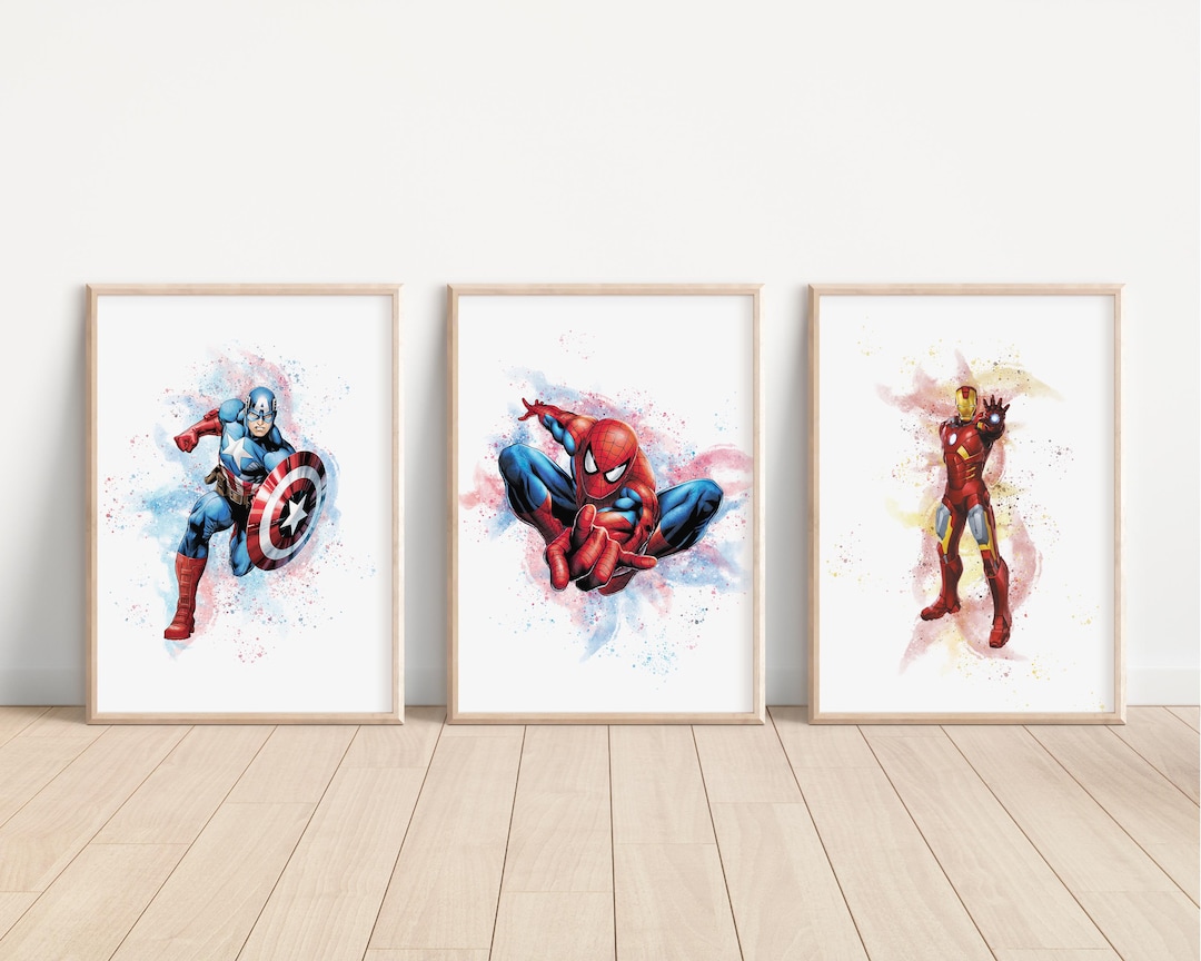 Marvel Avengers Watercolour Prints, Disney Pixar Bedroom Decor, Kids ...