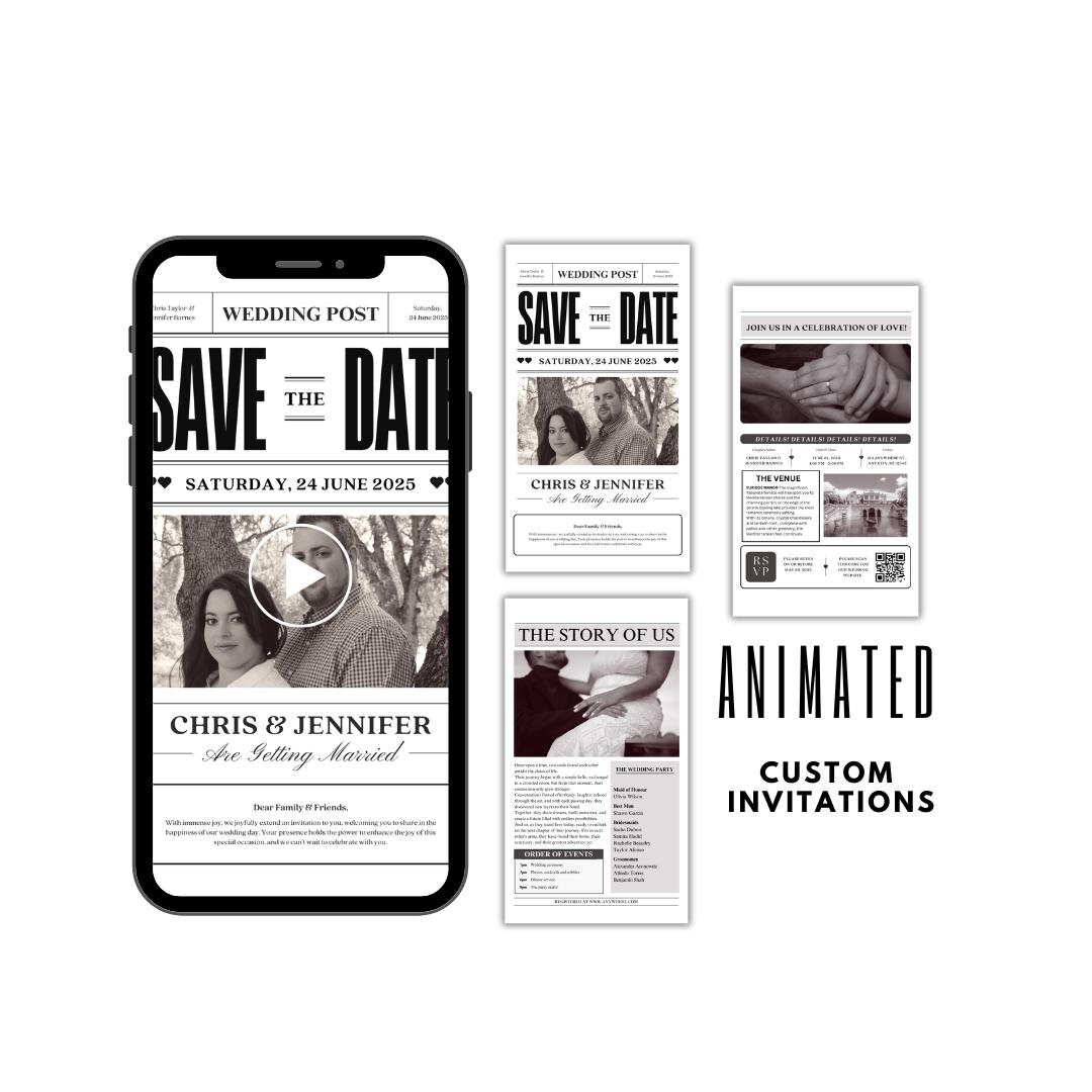 Newspaper Wedding Video Invitation, Editable Canva Template, Animated ...