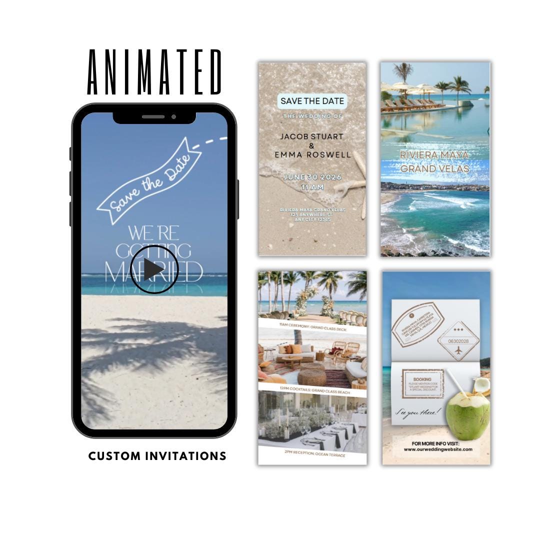 Animated Destination Wedding Video Invitation: Beach Passport Canva ...