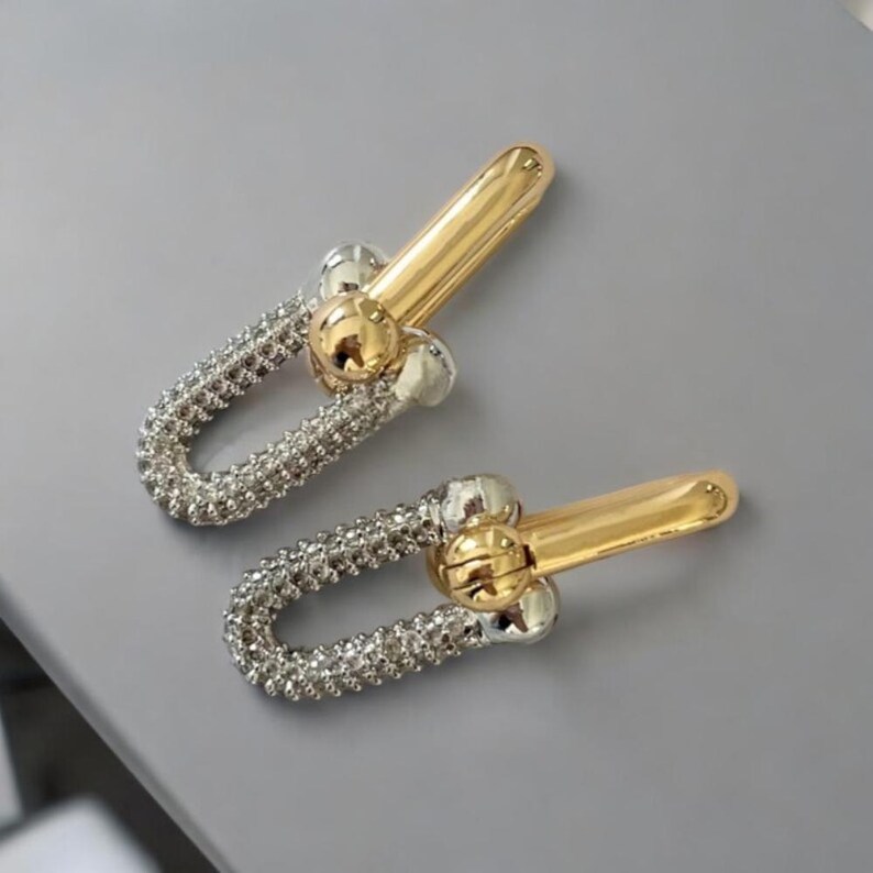 18K Gold Chunky U Shaped Chain, Charm Necklace, Pin Necklace, U Link ...