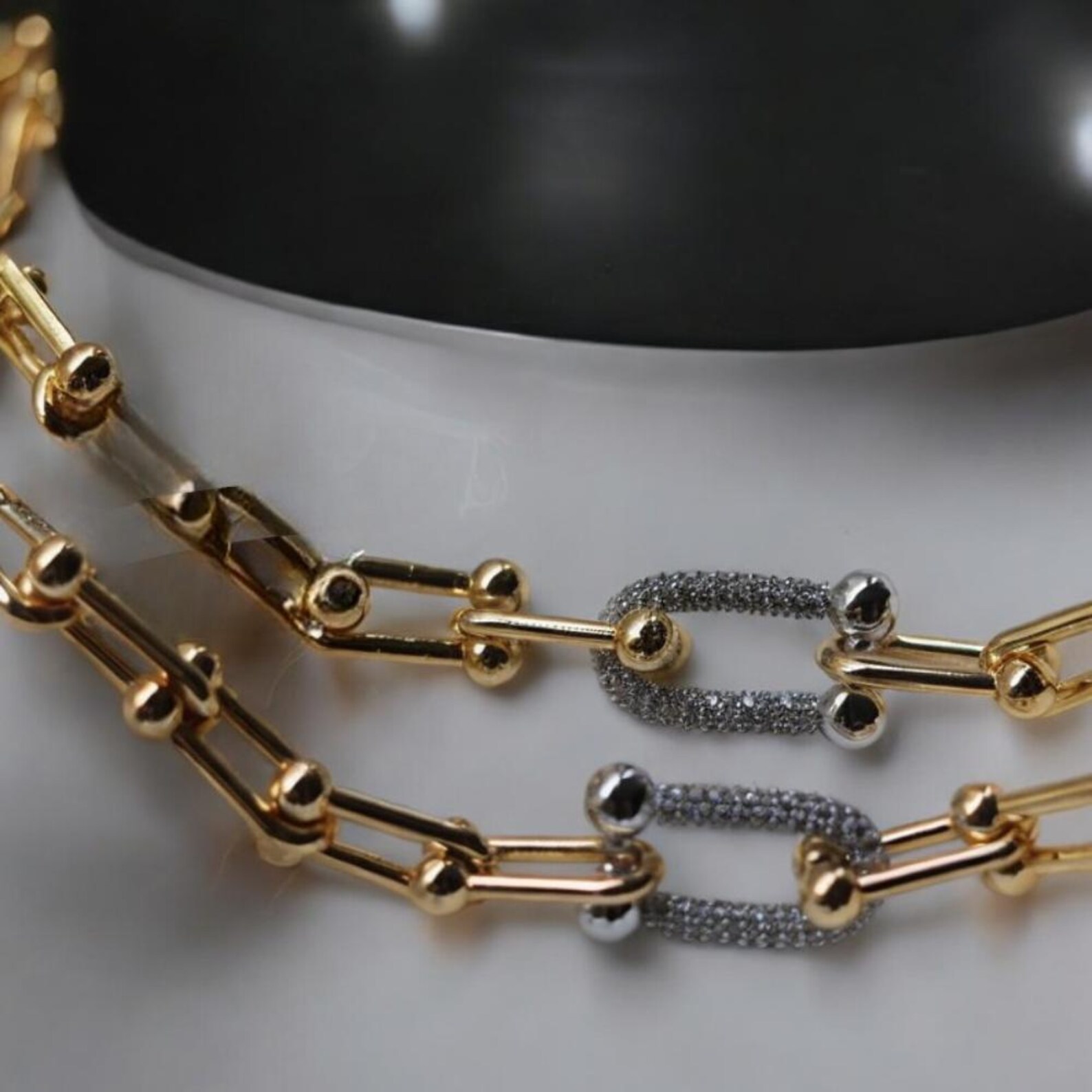 18K Gold Chunky U Shaped Chain, Charm Necklace, Pin Necklace, U Link ...