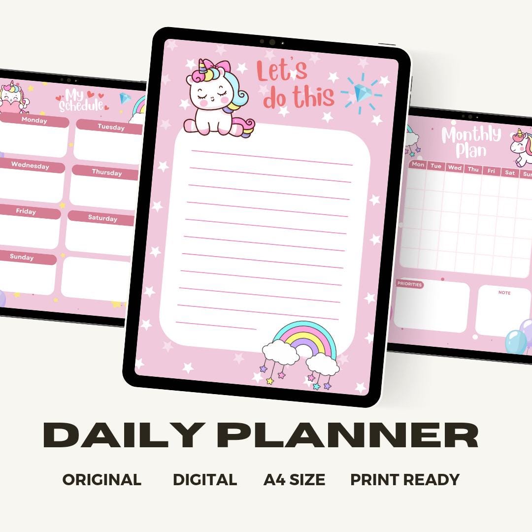 Unicorn Daily Digital Planner, Planner Daily Printable, Daily Planner ...