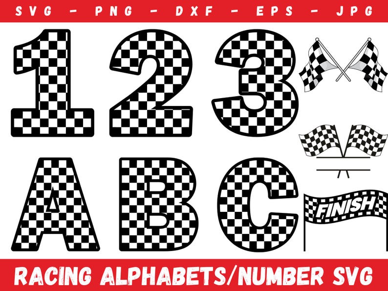Checkered Alphabet Png,racing Alphabet Svg,racing Numbers,race Font ...