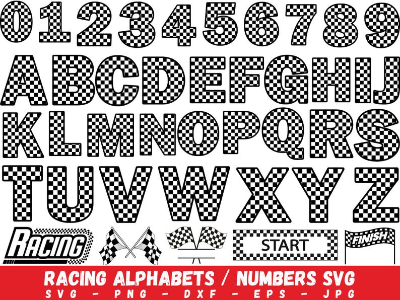 Checkered Alphabet Png,racing Alphabet Svg,racing Numbers,race Font ...