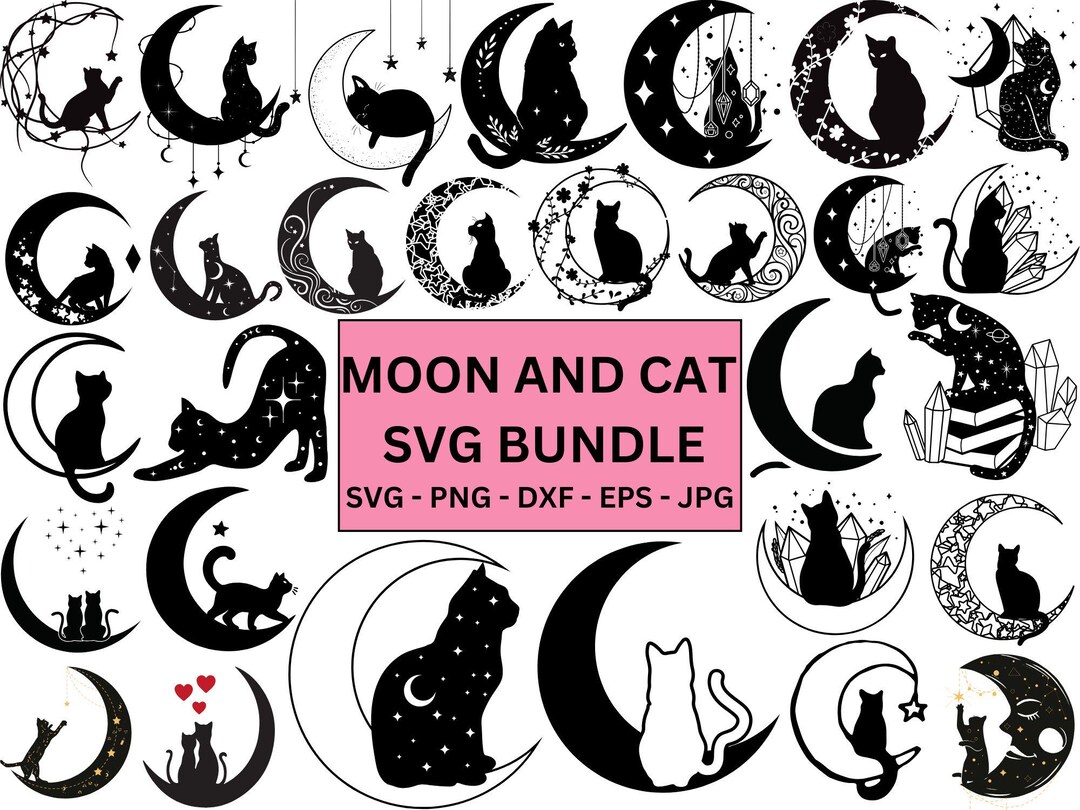 Cute Cat and Moon Phases Svg Bundle,magic Cat Svg,moon Cat Svg,magic ...