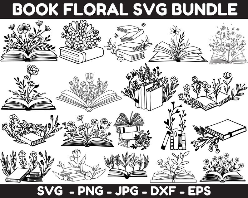 Floral Book SVG, Book With Flowers Svg,reading Svg,pretty Book ...