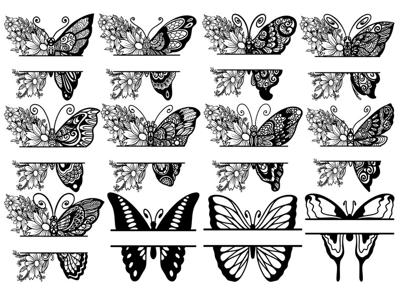 Floral Butterfly SVG Bundle,split Monogram SVG File Download,butterfly Png Dxf Eps Jpg,floral ...