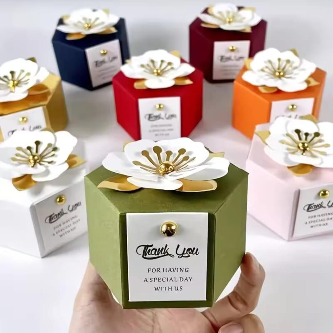 US Stock | Elegant and Colorful Hexagon Party Favor Box With Flower ...