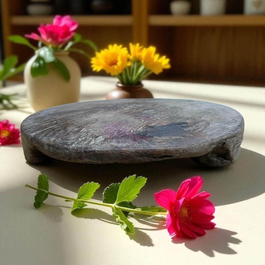 Antique Wooden Chapati Board, Large Vintage Wood Riser, Flower Design ...
