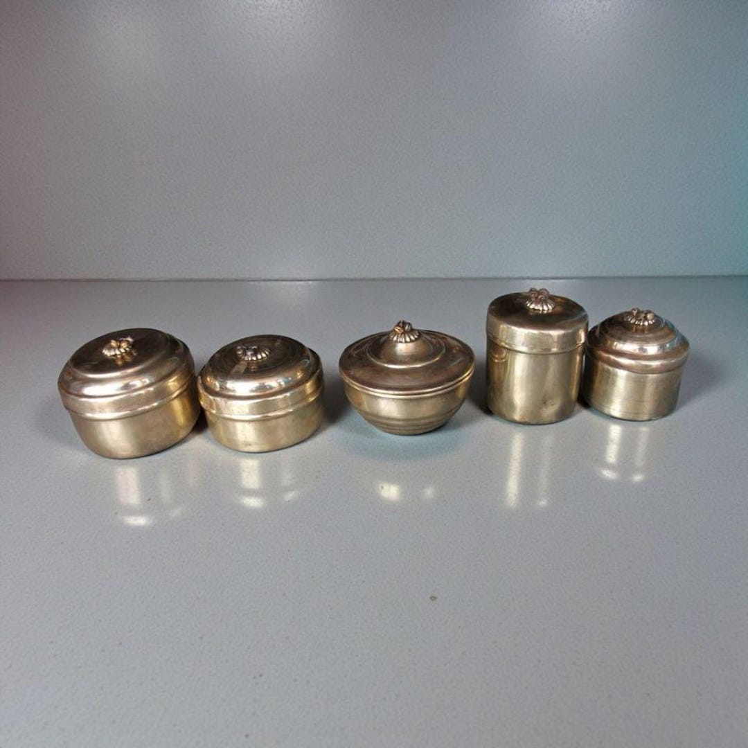 Vintage Brass Box Set of 5, Indian Trinket Boxes, Vintage Powder ...
