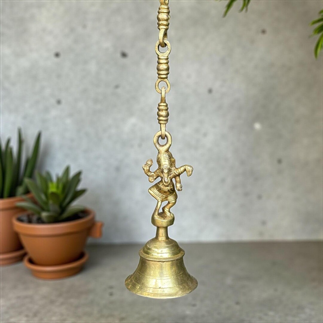 Vintage Brass Indian Temple Bell in Ganesha Design, Vintage Indian Bell ...