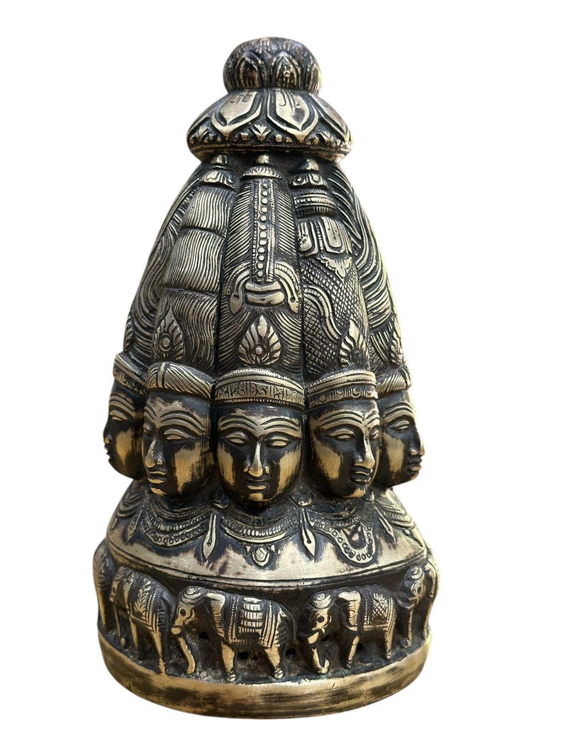 Vintage Brass Dashamukhi Statue | 10-headed Hindu Guardian Sculpture ...