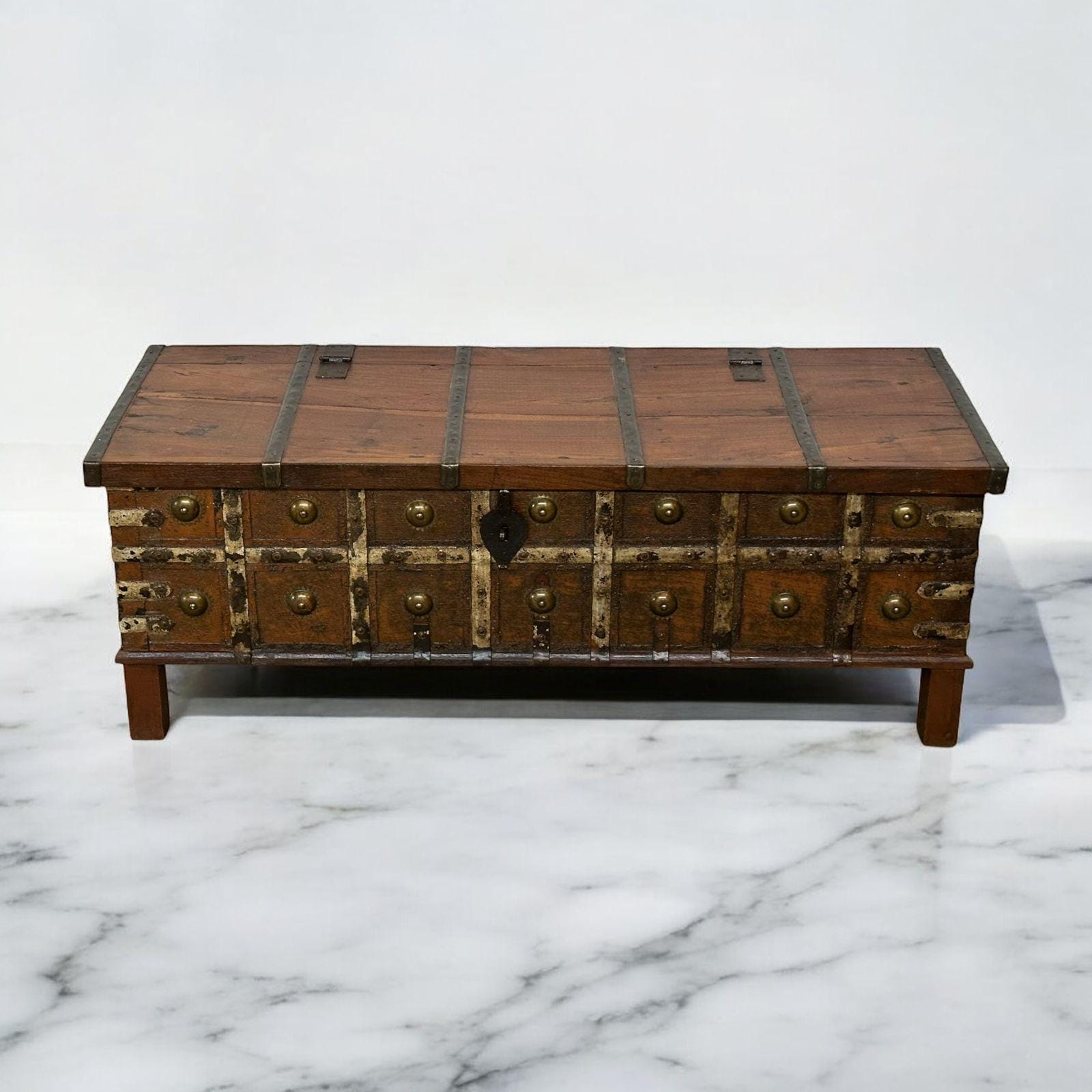 Vintage Teak Chest – 90-year-old Wooden Coffee Table With Metal ...