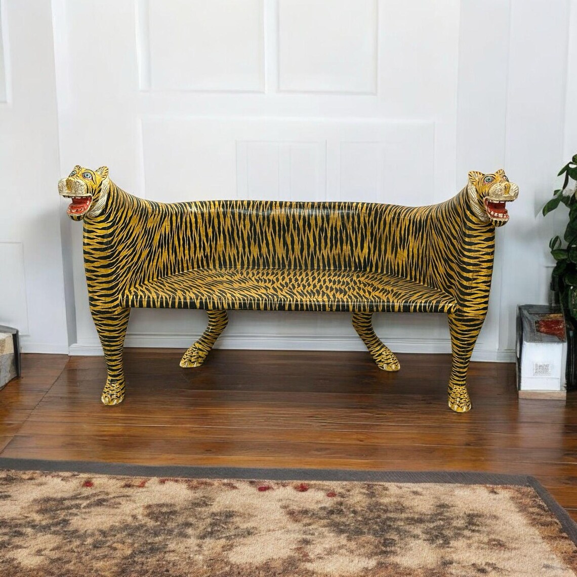 Hand-painted Solid Wood Tiger Bench: Eclectic 3-seater Sofa - Etsy