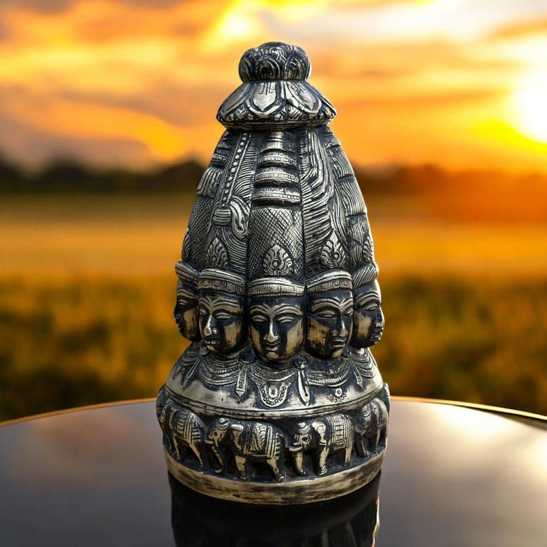 Vintage Brass Dashamukhi Statue | 10-headed Hindu Guardian Sculpture ...
