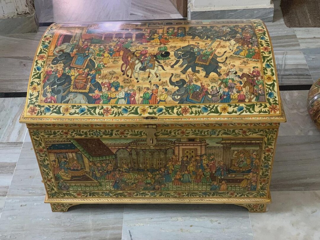 Hand-painted Bone Inlay Trunk, Indian Wedding Dowry Chest, Miniature ...