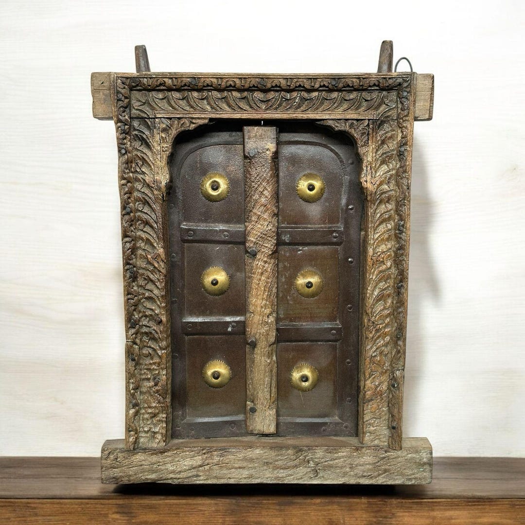 Antique Hand-carved Teak Window Frame, Indian Wall Art With Brass - Etsy