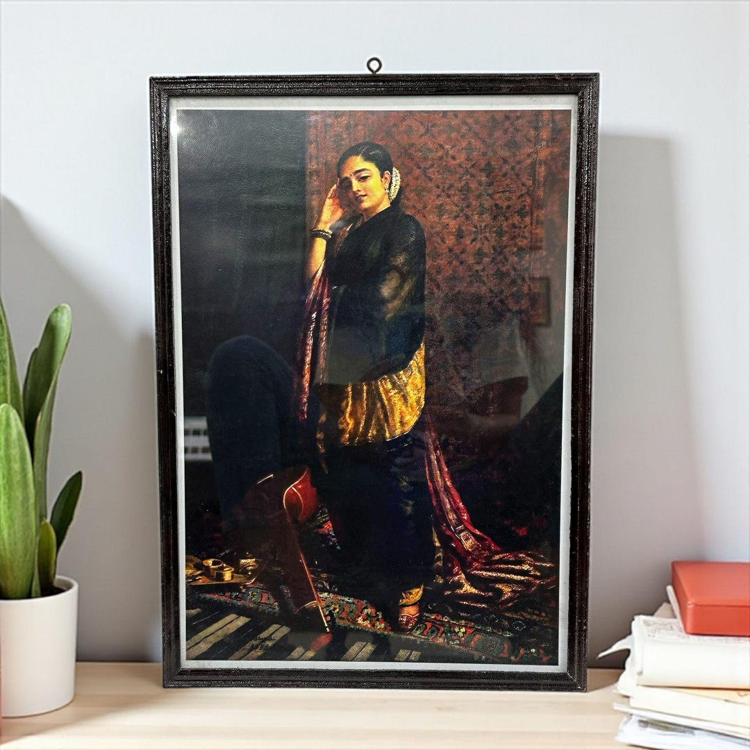 Raja Ravi Varma 'bombay Singer' Art Print | Vintage Teak Frame - Etsy